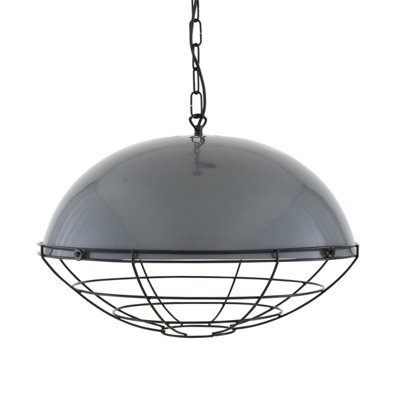 Luminosa Austin Dome Pendant, Grey & White Inner, Black Cage