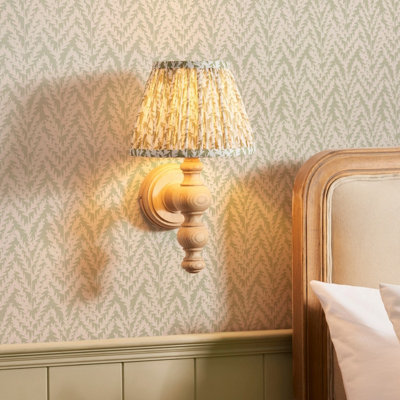 Luminosa Bibury Natural Ash Wall Light with Herb Garden Green Fabric ...