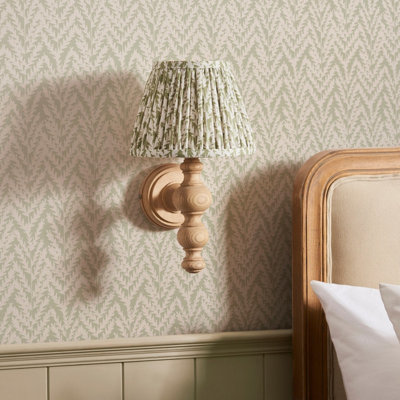 Luminosa Bibury Natural Ash Wall Light with Herb Garden Green Fabric ...