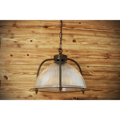 Luminosa Bousta Dome Pendant, Antique Brass & Bronze Ring