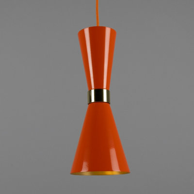 Luminosa Cairo Coloured Pendant Light, Polished Brass, Orange