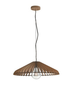 Luminosa CALDER Wire Frame Pendant Ceiling Light Wood 30x10.5cm
