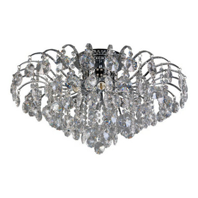 Luminosa Classic Flush Ceiling Light Chrome 6 Light with Crystal Shade, E14