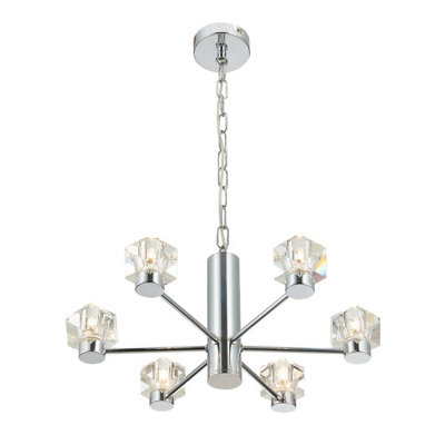 Luminosa Contemporary Multi Arm Pendant Ceiling 6 Light Chrome, Glass