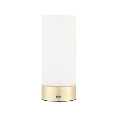 Luminosa Dara 1 Light Table Lamp Brushed Brass, Matt Opal Duplex Glass, E14