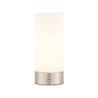Luminosa Dara 1 Light Table Lamp Brushed Nickel, Matt Opal Duplex Glass ...