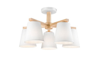 Luminosa Ellie Multi Arm Semi Flush Ceiling Light, Fabric Shades White ...