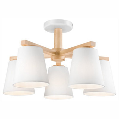 Luminosa Ellie Multi Arm Semi Flush Ceiling Light, Fabric Shades White ...