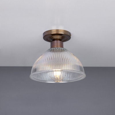 Luminosa Erbil Prismatic Flush Ceiling Fitting, Antique Brass