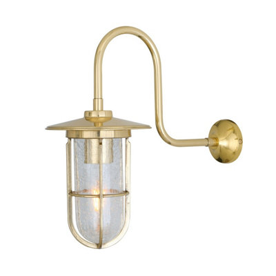 Luminosa Fabo Outdoor Wall Light, Polished Brass, Crackled Glass, IP65