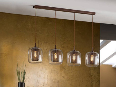 Luminosa Fox 4 Light Crystal Hanging Ceiling Mesh Pendant Brown, E27