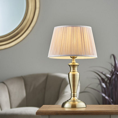 Luminosa Freya Table Lamp Antique Brass Plate & Dusky Pink Silk 1 Light ...