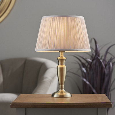 Luminosa Freya Table Lamp Antique Brass Plate & Dusky Pink Silk 1 Light ...