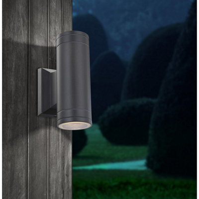 Luminosa Gantar Outdoor Up Down Wall Lamp Grey IP44 Clear Glass Shade ...