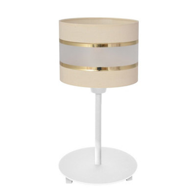 Luminosa Helen Table Lamp With Round Shade Ecru, Gold, White 20cm