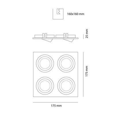 Luminosa Helium Quad Recessed Downlight Light Aluminium
