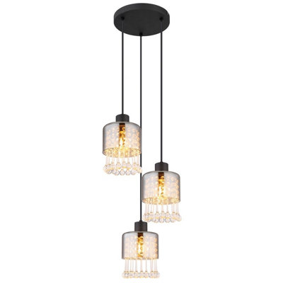 Luminosa Hendry Cluster Pendant Ceiling Light Matt Black Smoke Glass ...