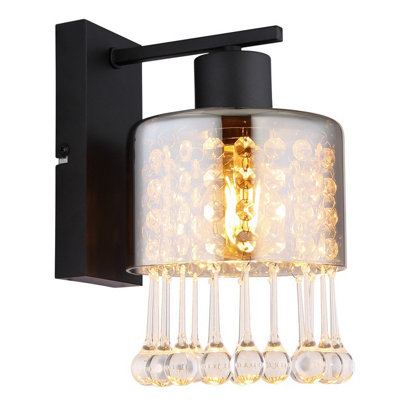 Luminosa Hendry Wall Lamp Matt Black Smoke Glass Shade 1x E27