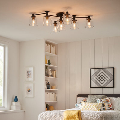 Luminosa Hinkley Axel Multi Arm Semi Flush Ceiling Lamp Black with ...