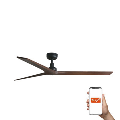Luminosa Klim Large 3 Blade Ceiling Fan Matt Black, Walnut Tuya Smart ...