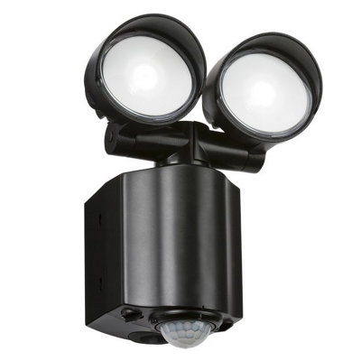 Luminosa LED Twin Spot Black Security Light with PIR, 230V IP44 2x8W