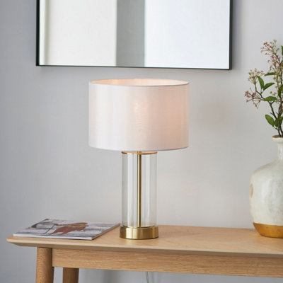 Luminosa Lessina Base & Shade Table Lamp, Satin Brass Plate, Glass ...