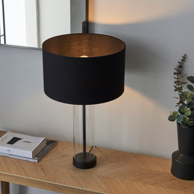 Luminosa Lessina Complete Table Lamp, Matt Black, Glass, Black Cotton ...