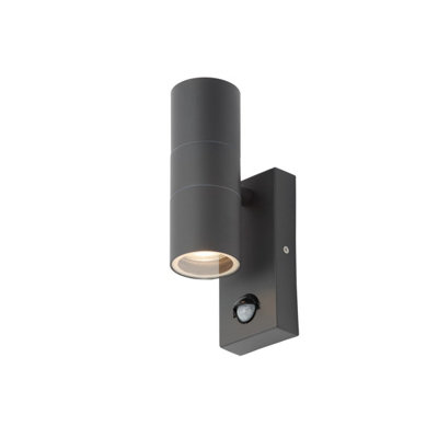 Luminosa Leto PIR 2 Light Outdoor Up Down Wall Lamp Anthracite IP65