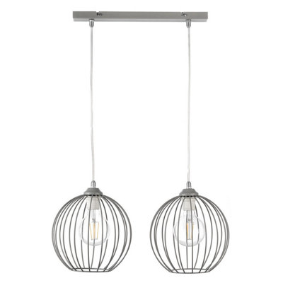 Luminosa Melone 2 Light Wire Frame Pendant Ceiling Light, Grey | DIY at B&Q