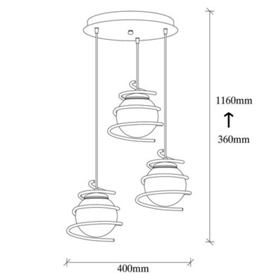 Luminosa Model 6 Deco 3-light Cluster Ceiling Lamp Adjustable Height