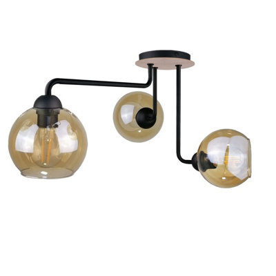 Luminosa Monde Multi Arm Semi Flush Ceiling Light Wood, 50cm, 3x E27