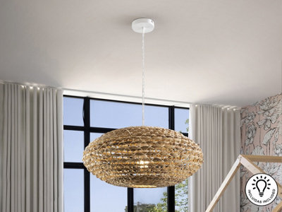 Luminosa Nana Wire Frame Pendant Ceiling Light Rattan 1xE27 900lm - UK ...