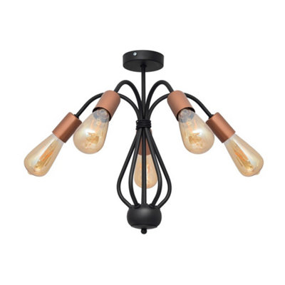 Luminosa Nevada Multi Arm Semi Flush Ceiling Light Black, Copper 46cm ...