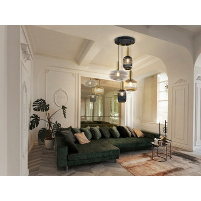 Luminosa Norma 4 Light Cluster Pendant Ceiling Light Black, Brass, 3 ...