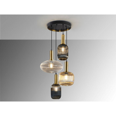 Luminosa Norma 4 Light Cluster Pendant Ceiling Light Black, Brass, 3 ...