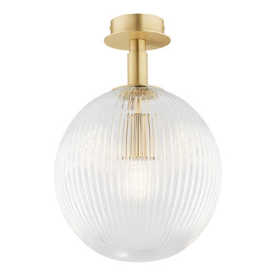 Luminosa Paloma Globe Ceiling Light Transparent (Fluted), Brushed Brass