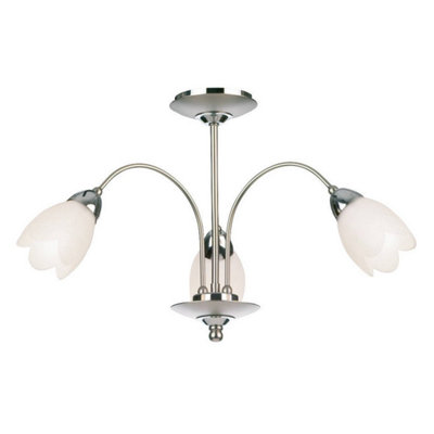 Luminosa Petal 3 Light Semi Flush Multi Arm Ceiling Light Satin Chrome ...