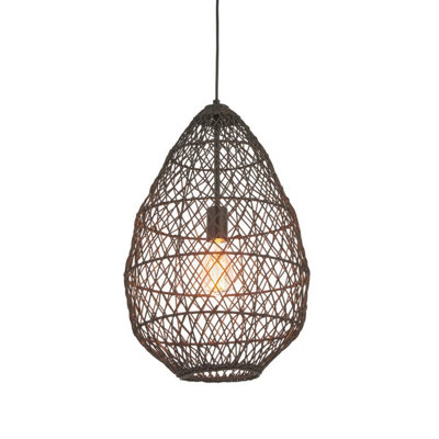 Luminosa Pimva Wire Frame Pendant Ceiling Light Black Rattan, Matt ...
