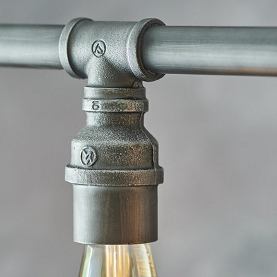 Luminosa Pipe 3 Light Pendant Bar Light Aged Pewter Paint, E27