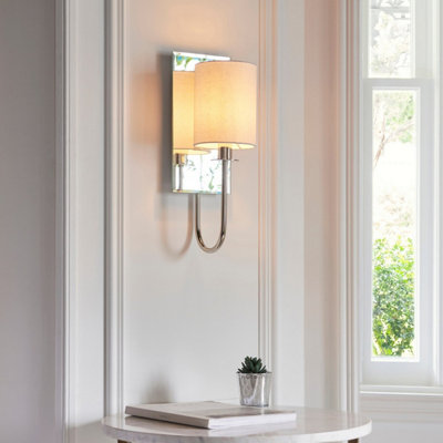 Luminosa Pisa Shade Wall Lamp, Bright Nickel Plate, Vintage White Fabric