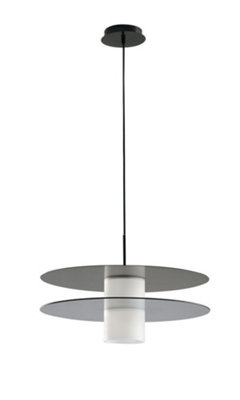 Luminosa Record Double Disc Pendant, Tinted Glass, Black Opal, E27