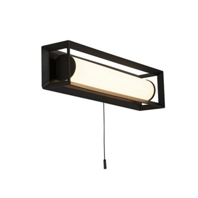 Luminosa Rectangular Led Wall Light, Matt Black - 300mm With Pull Switch