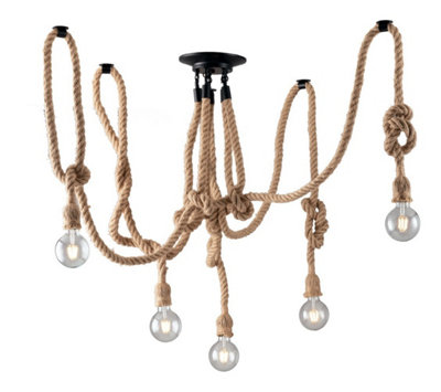 Luminosa Rope Multi Arm Ceiling Light, Beige, E27