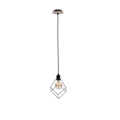 Luminosa Ruben Wire Frame Pendant Ceiling Light Wood, 22cm, 1x E27