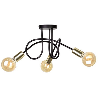 Luminosa Rumba Multi Arm Semi Flush Ceiling Light Black, Gold, 50cm, 3x E27