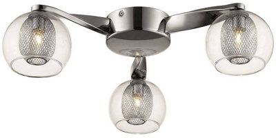 Luminosa Spring 3 Light Flush Multi Arm Mesh Ceiling Light Chrome ...