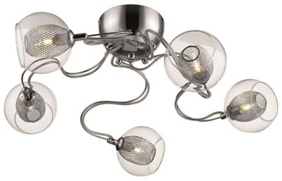 Luminosa Spring 5 Light Flush Multi Arm Mesh Ceiling Light Chrome ...