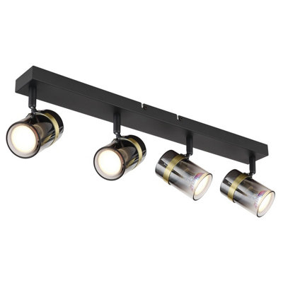 Luminosa Trabby Ceiling Spotlight Bar Matt Black Smoke Glass Shade 4x GU10