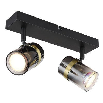 Luminosa Trabby Twin Ceiling Spotlight Matt Black Smoke Glass Shade 2x GU10