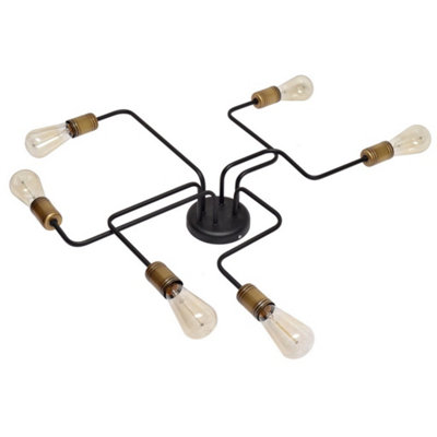Luminosa Tube Multi Arm Semi Flush Ceiling Light Black, Patina 75cm ...